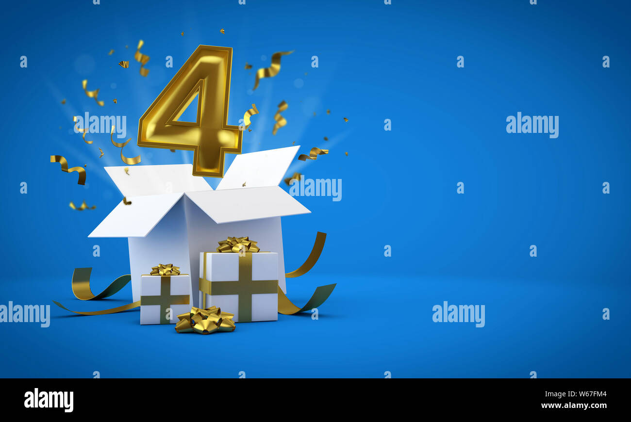 Number 4 exploding from a birthday present gift box. 3D Render Stock ...