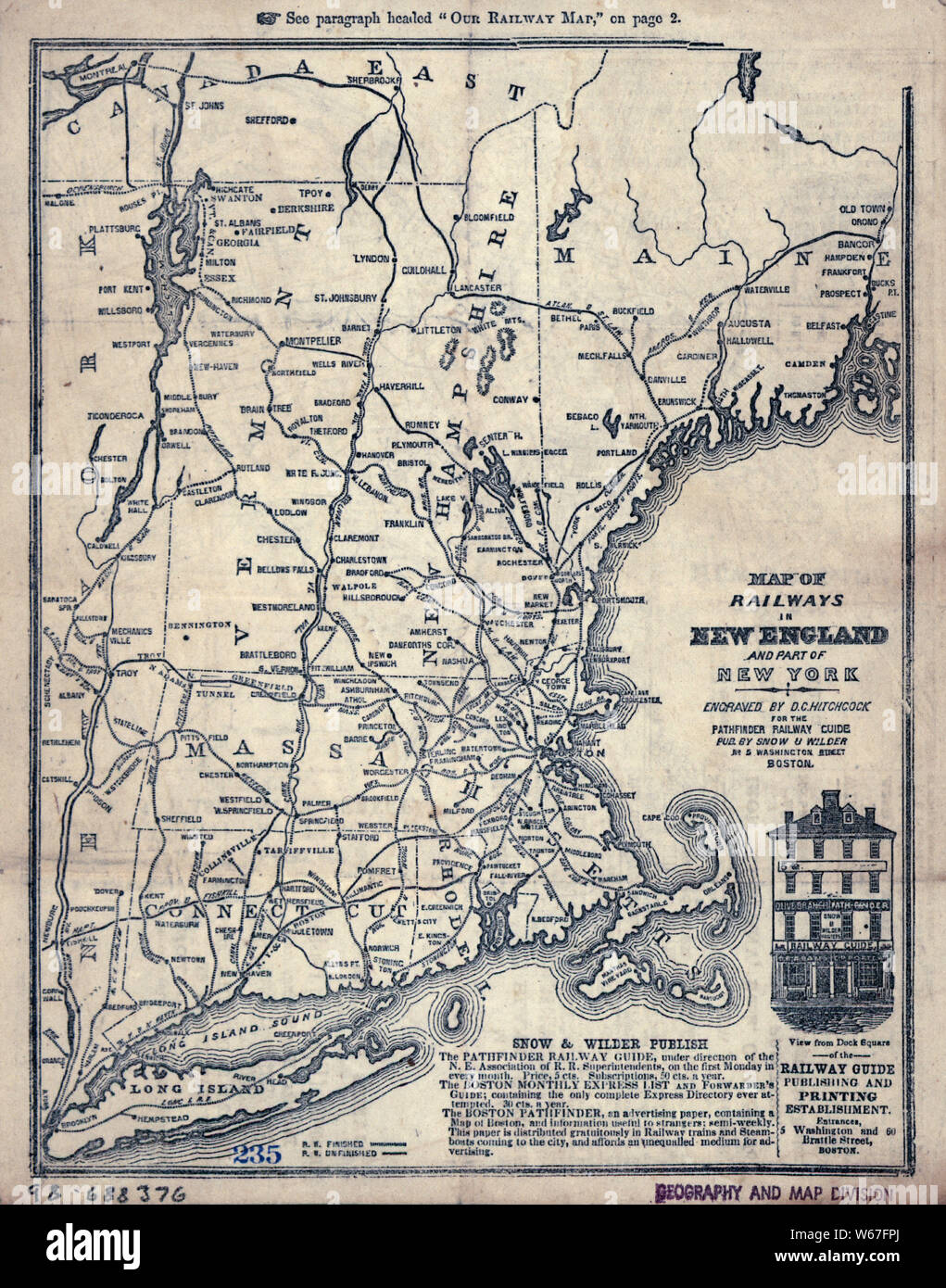 0052 Railroad Maps Map of railways in New England and part of New York ...