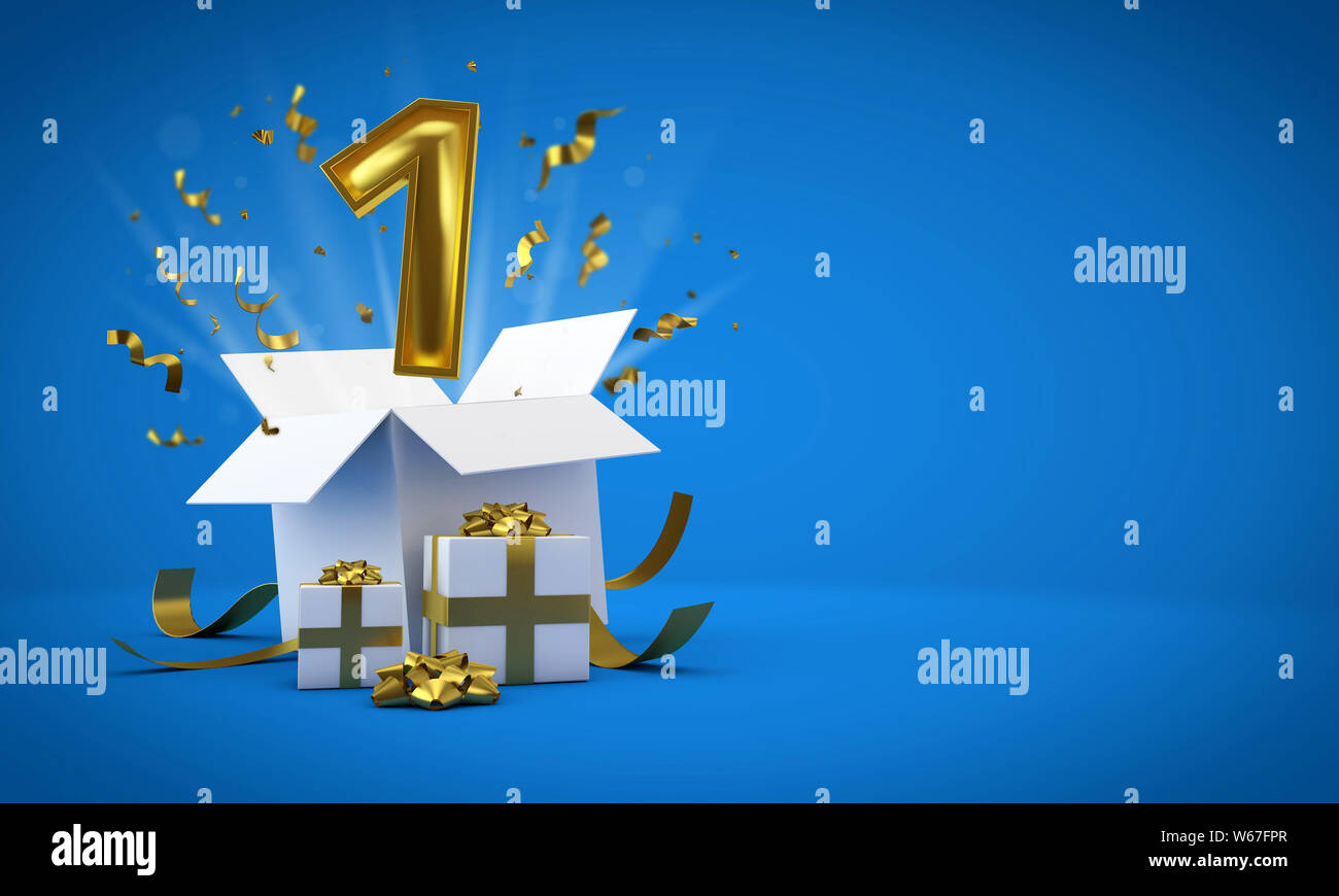 Number 1 exploding from a birthday present gift box. 3D Render Stock ...