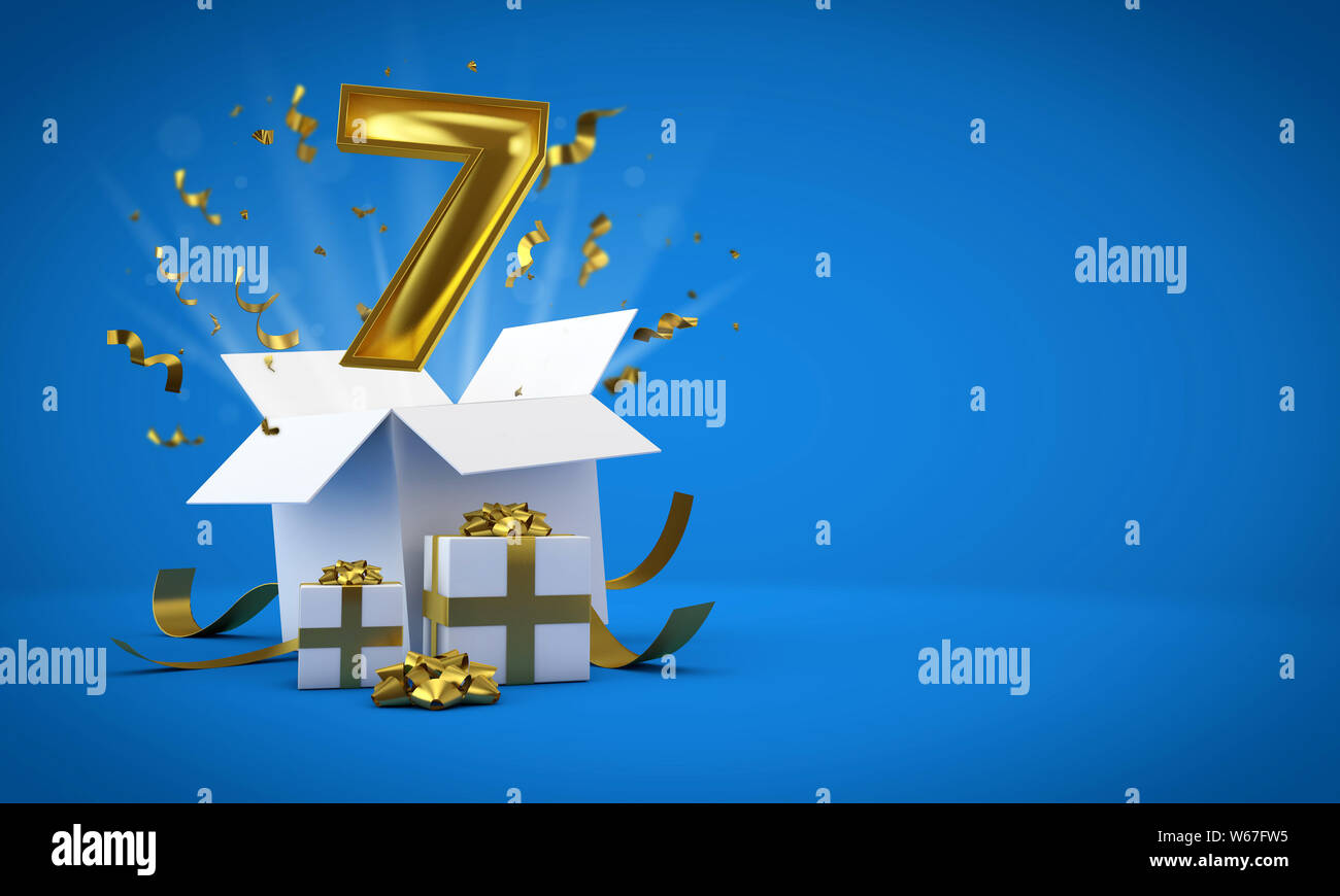 Number 7 exploding from a birthday present gift box. 3D Render Stock ...