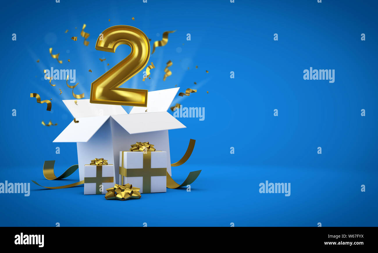 Number 2 exploding from a birthday present gift box. 3D Render Stock ...