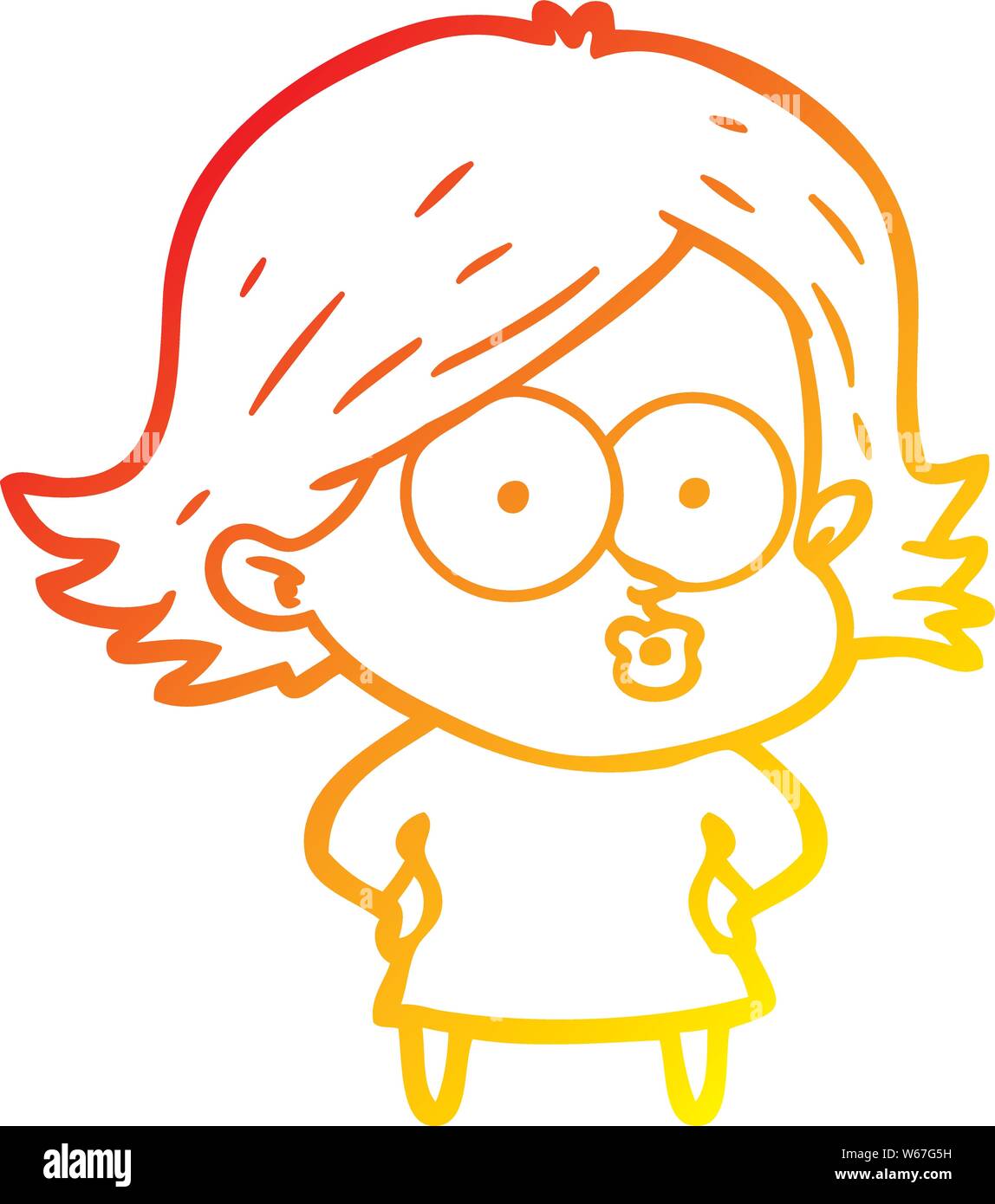 warm gradient line drawing of a cartoon girl pouting Stock Vector Image ...