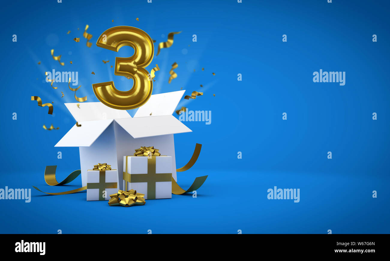 Number 3 exploding from a birthday present gift box. 3D Render Stock ...