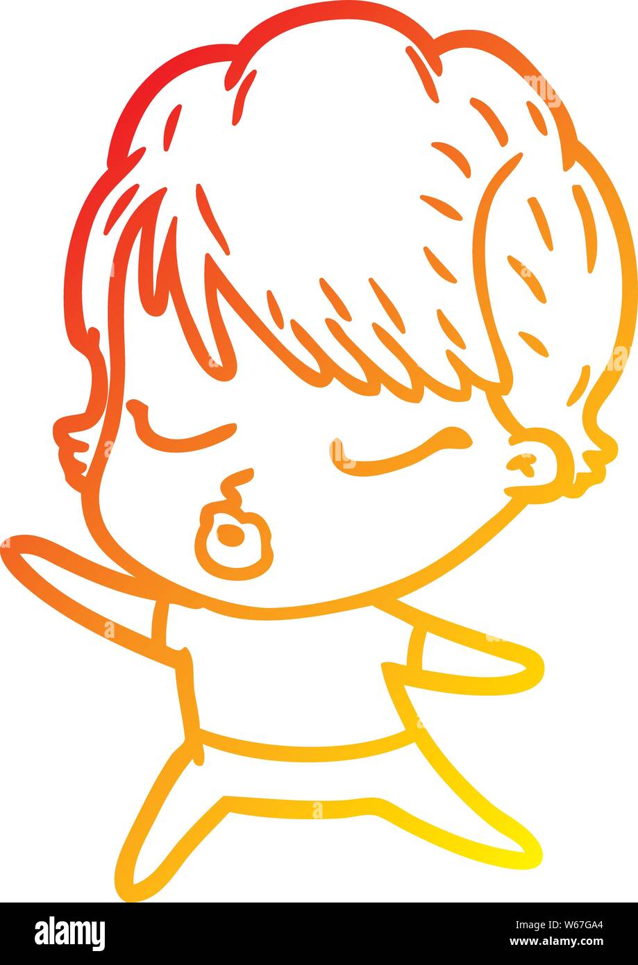 warm gradient line drawing of a cartoon woman with eyes shut Stock ...