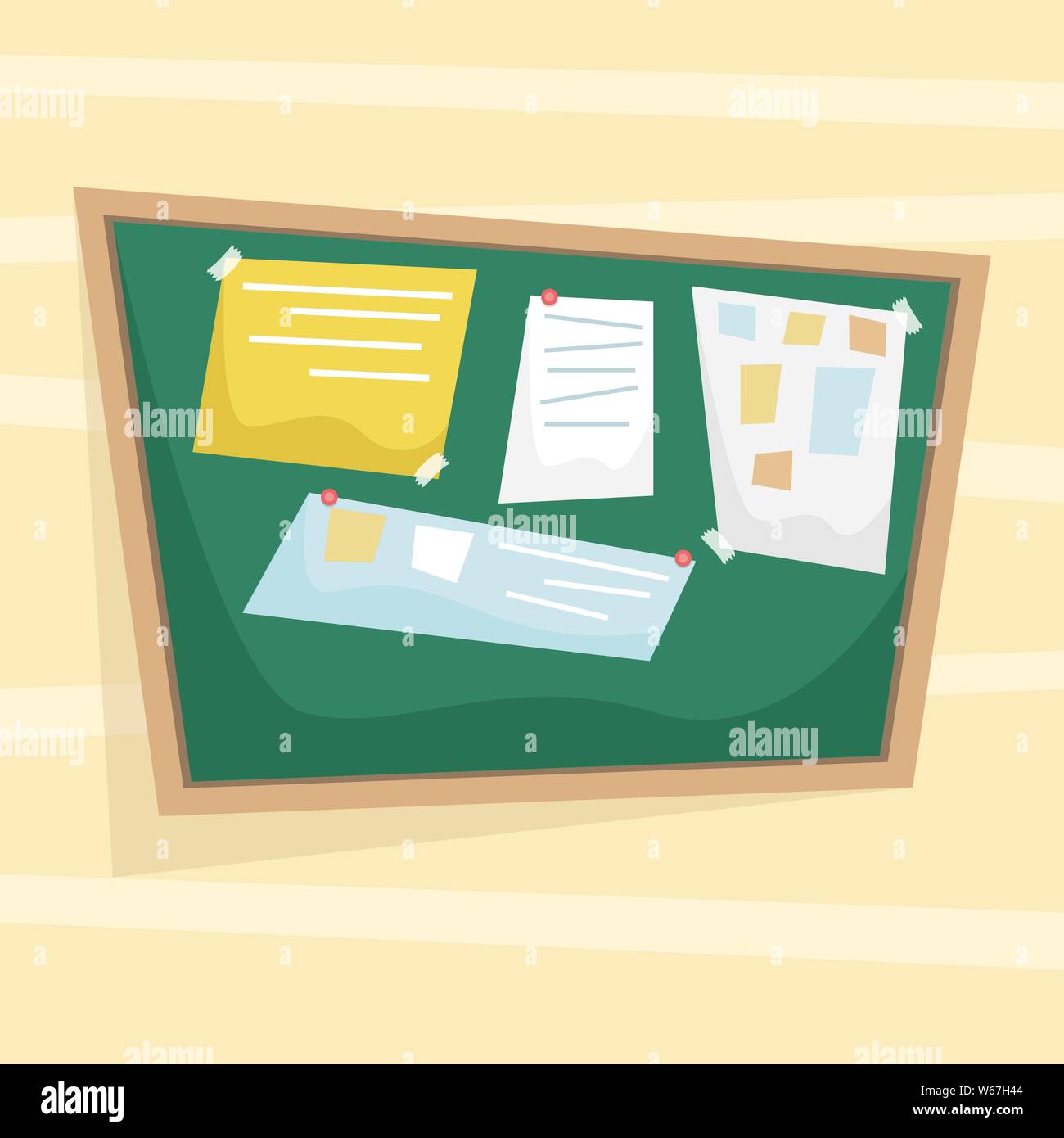 Chalk Bulletin Board with papers attached to the tape. Flat vector ...