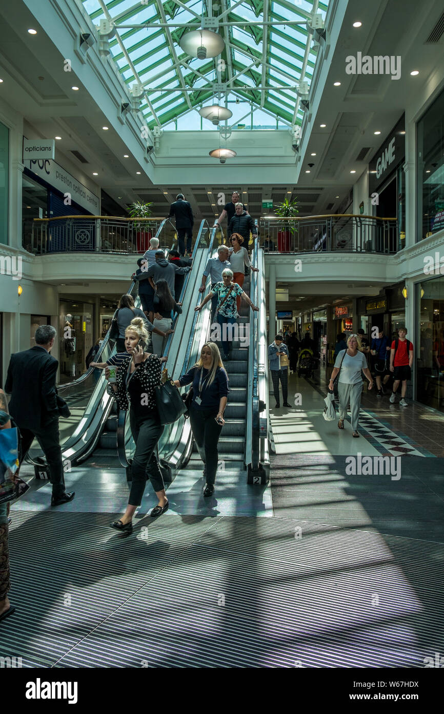 Shopping Mall with escalator in main entrance Stock Photo - Alamy