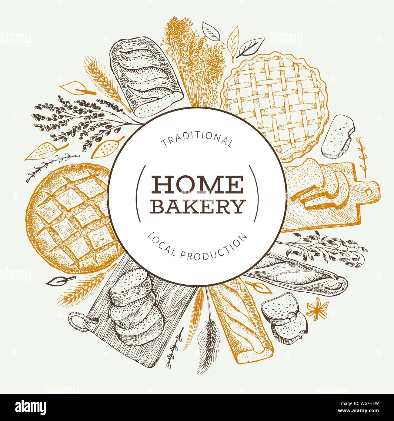 Bread and pastry banner. Vector bakery hand drawn illustration. Retro ...