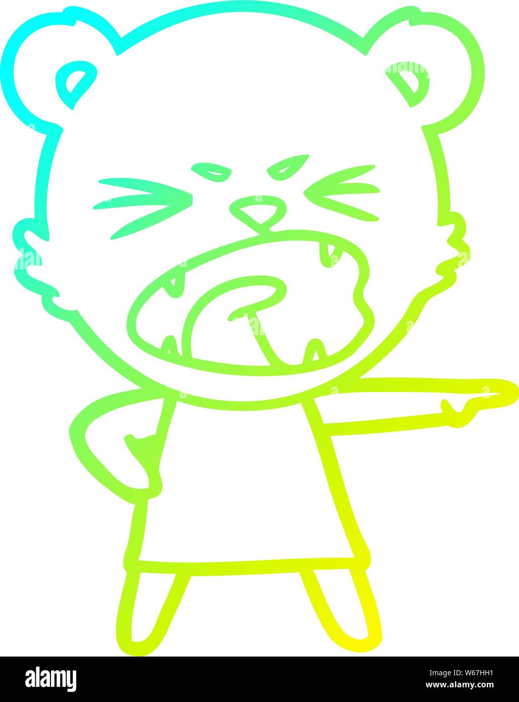 cold gradient line drawing of a angry cartoon bear in dress shouting ...