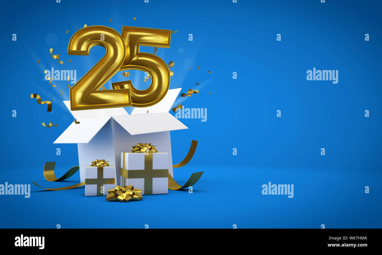 Number 25 exploding from a birthday present gift box. 3D Render Stock ...