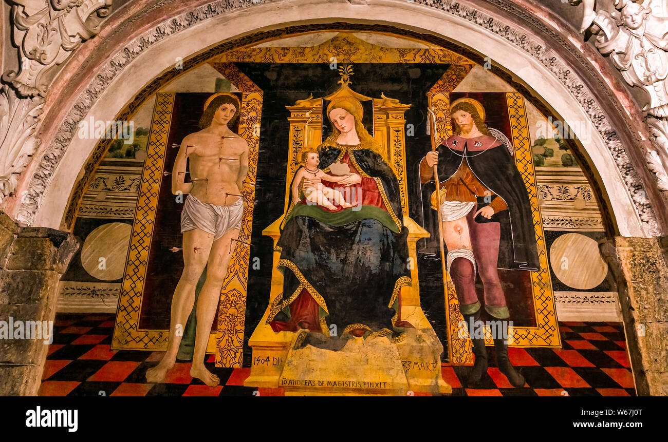 COMO, ITALY, JUNE 06, 2019 : architectural decors and frescoes of ...