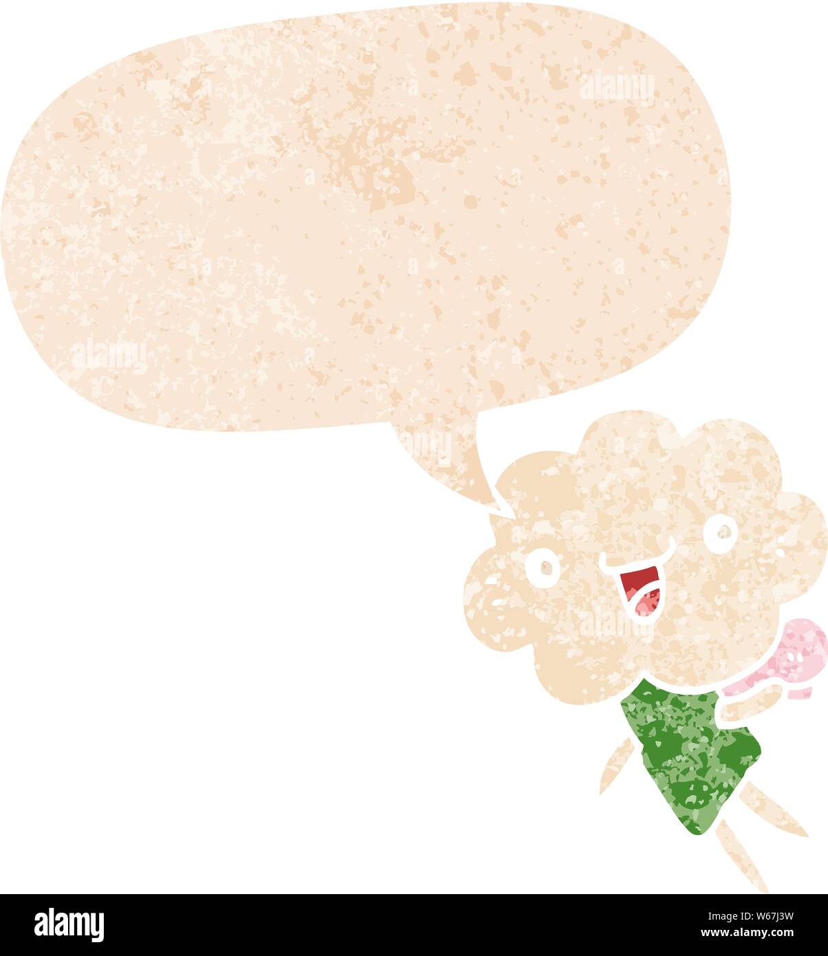 cartoon cloud head creature with speech bubble in grunge distressed ...