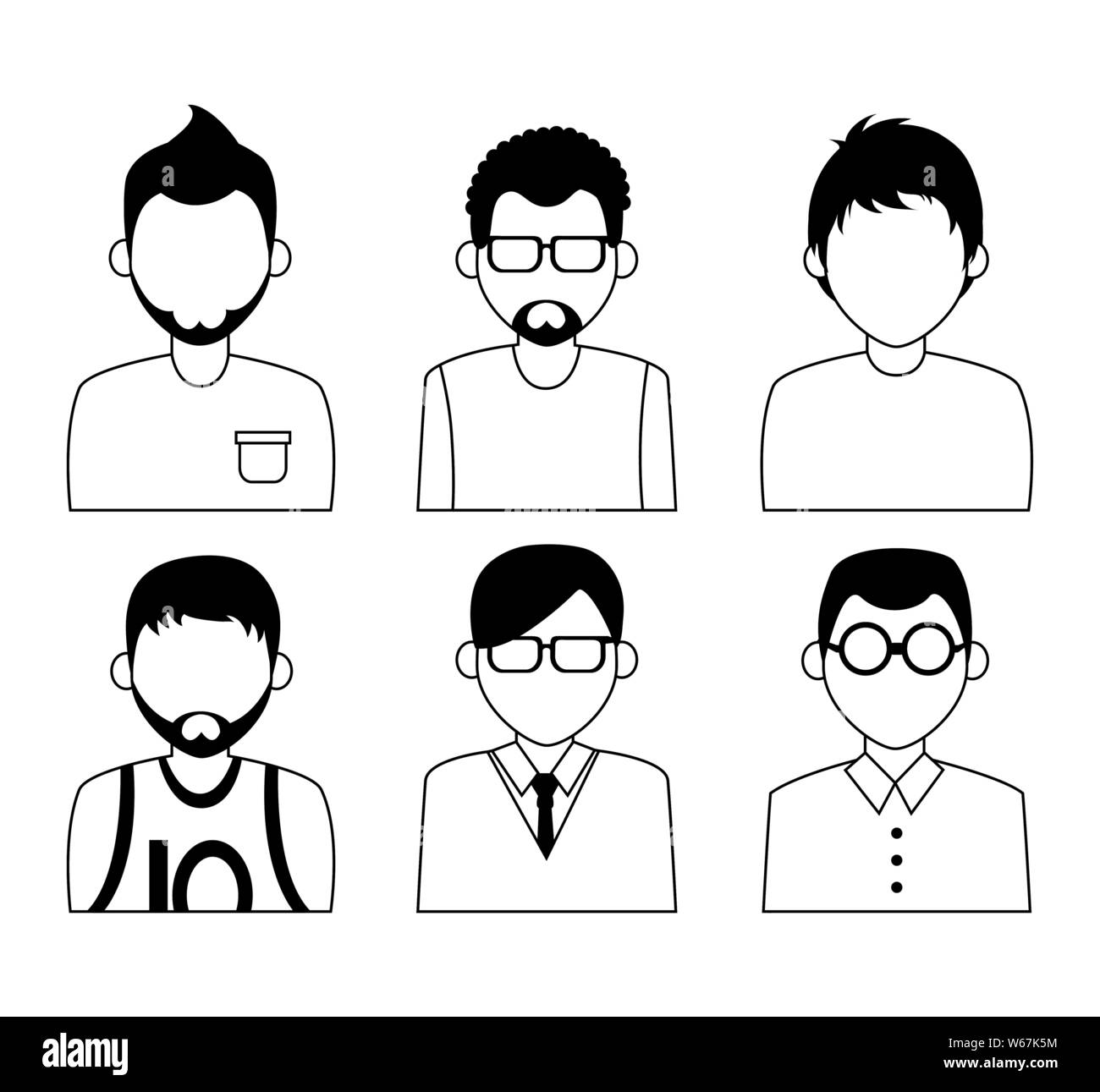 Set of people faceless characters icons in black and white Stock Vector ...