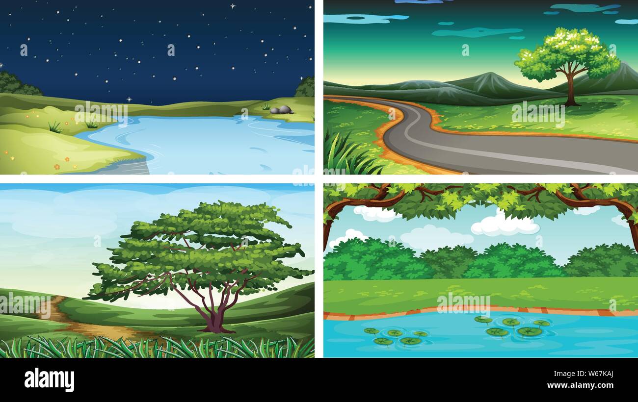 Set of scenes in nature setting illustration Stock Vector Image & Art ...