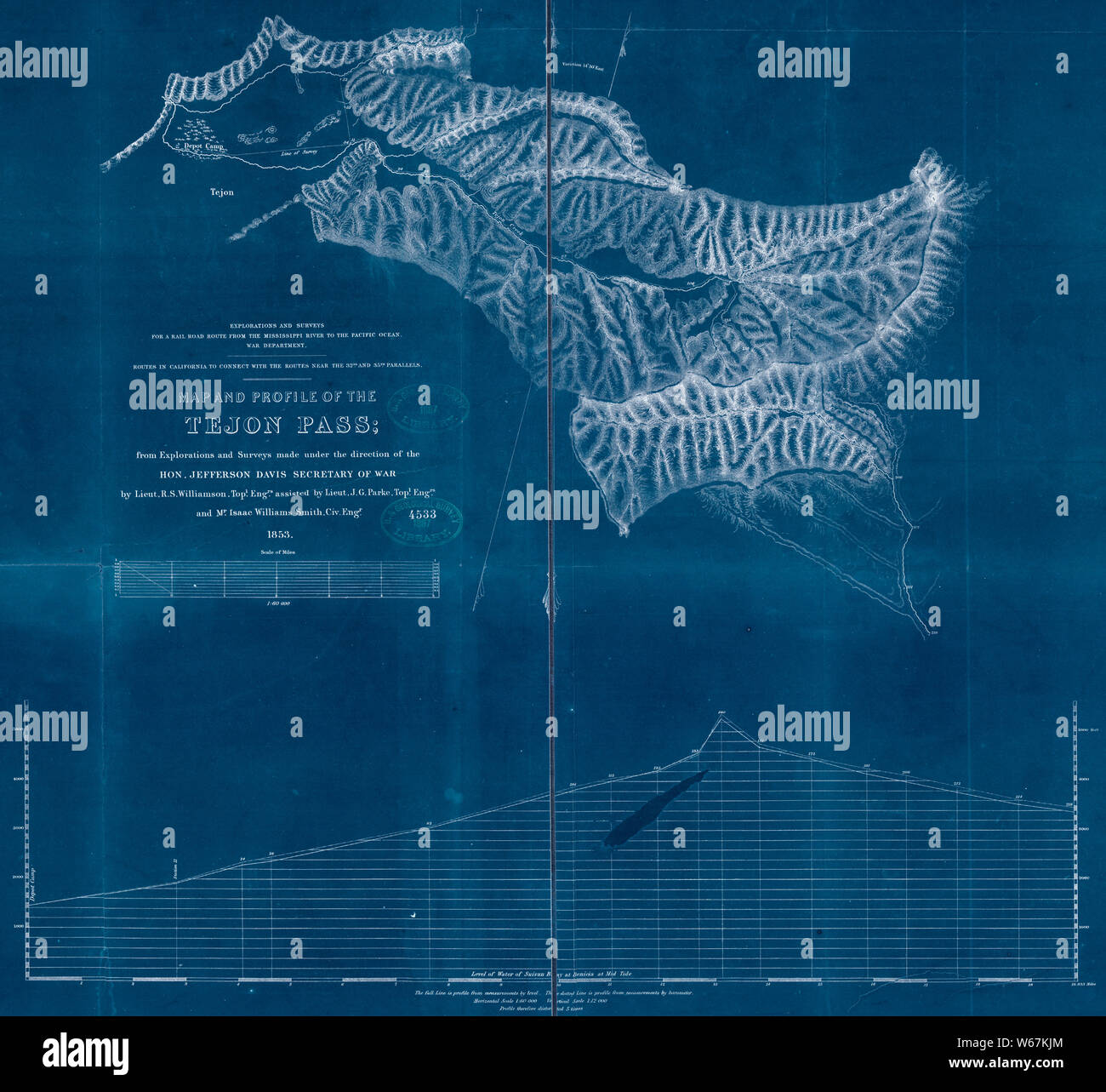 0074 Railroad Maps Map and profile of the Tejon Pass from explorations ...