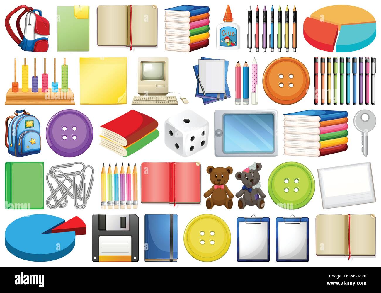 Assorted office supplies and school equipment isolated illustration ...