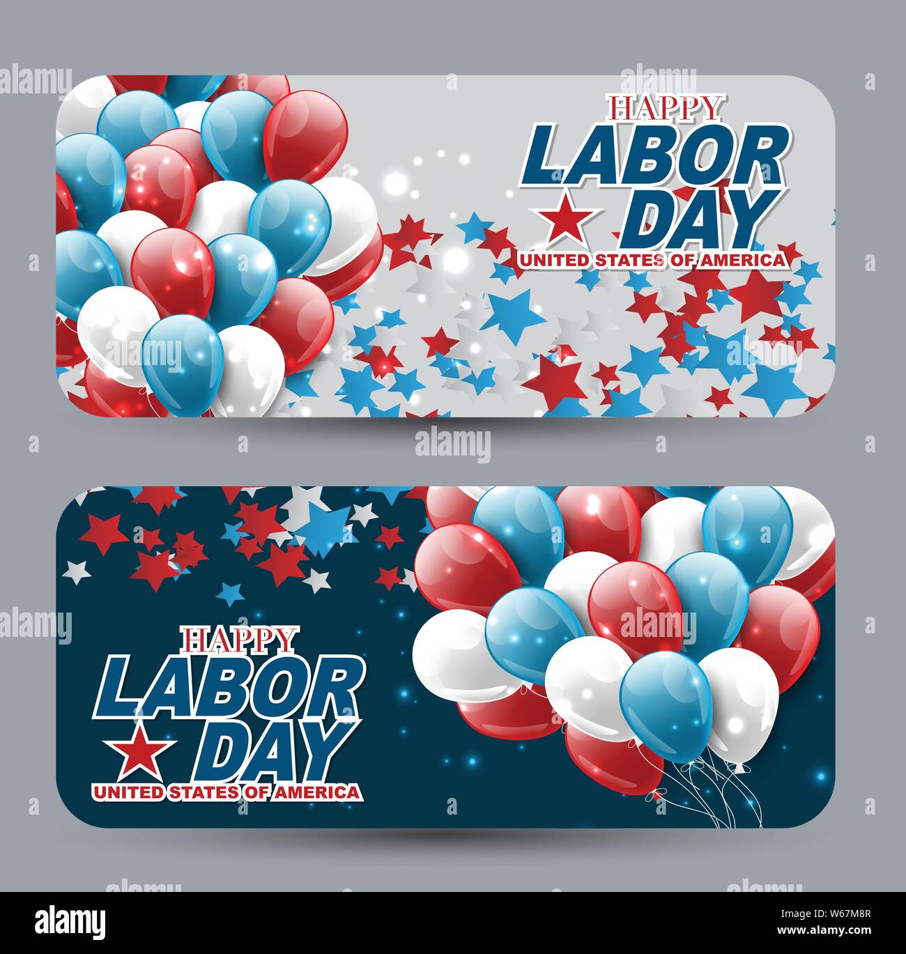 Happy Labor Day banners. USA National flag colors - blue, red, and ...