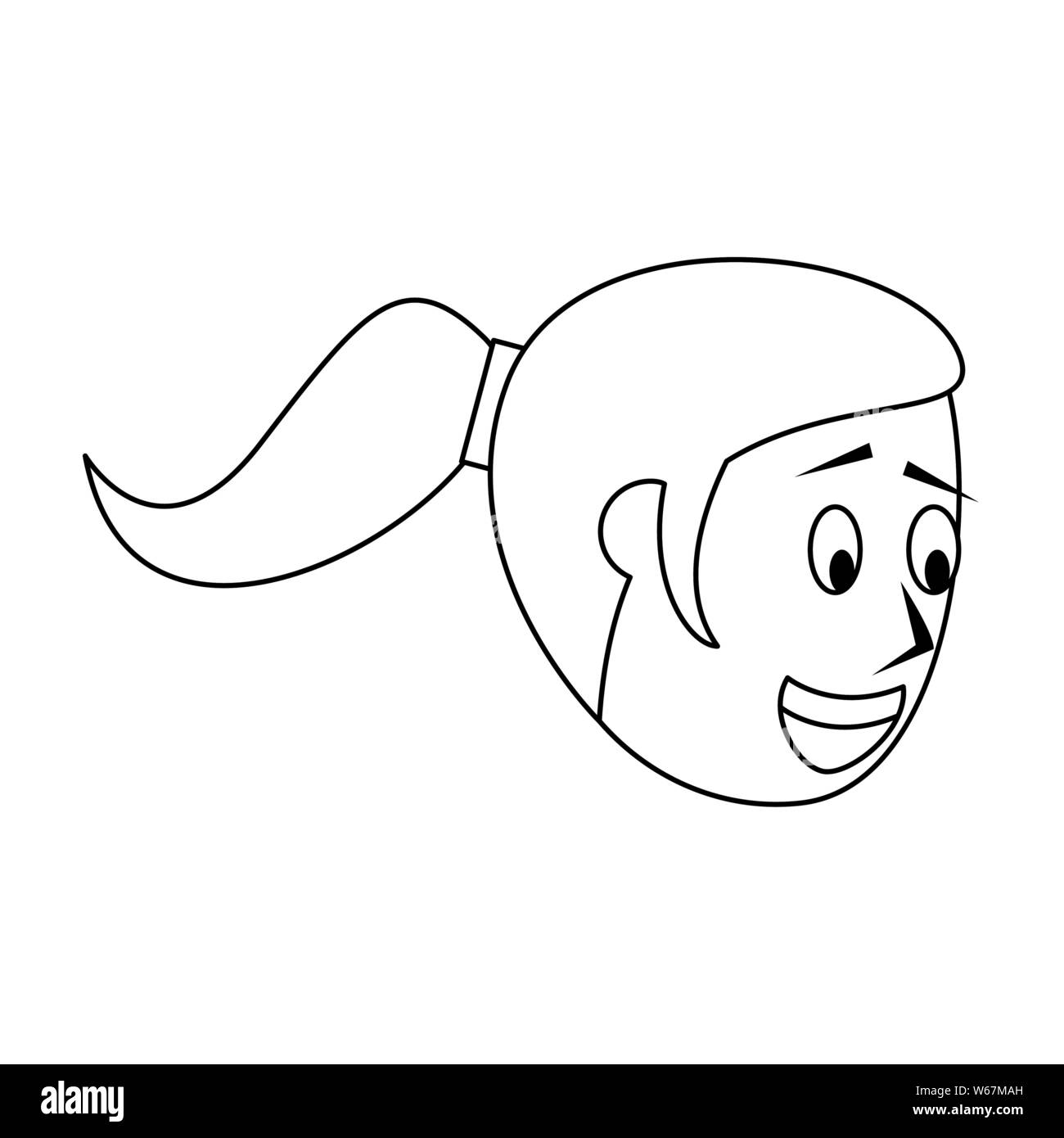 face young woman head cartoon in black and white Stock Vector Image ...