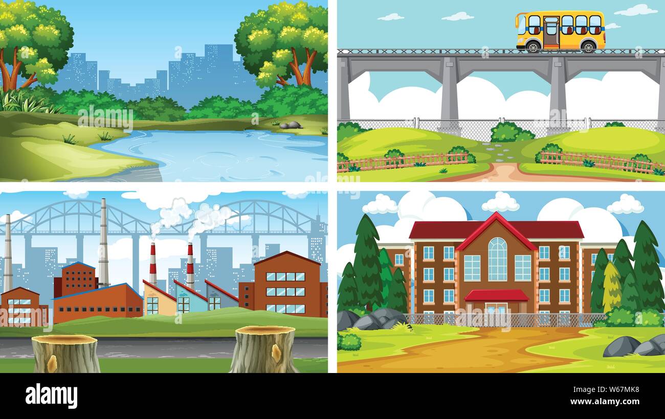 Set of scenes in nature setting illustration Stock Vector Image & Art ...