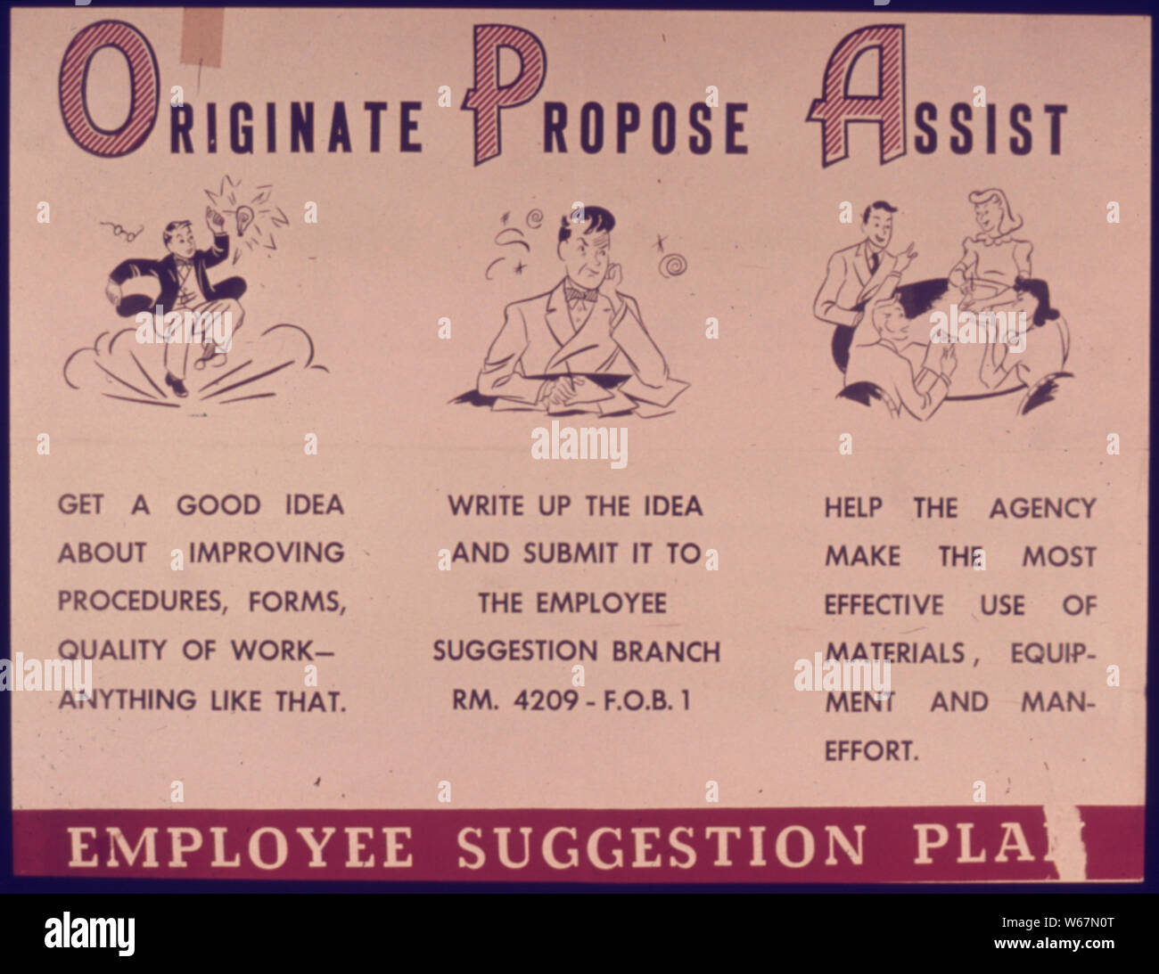 ORIGINATE - PURPOSE - ASSIST. EMPLOYEE SUGGESTION PLAN Stock Photo - Alamy