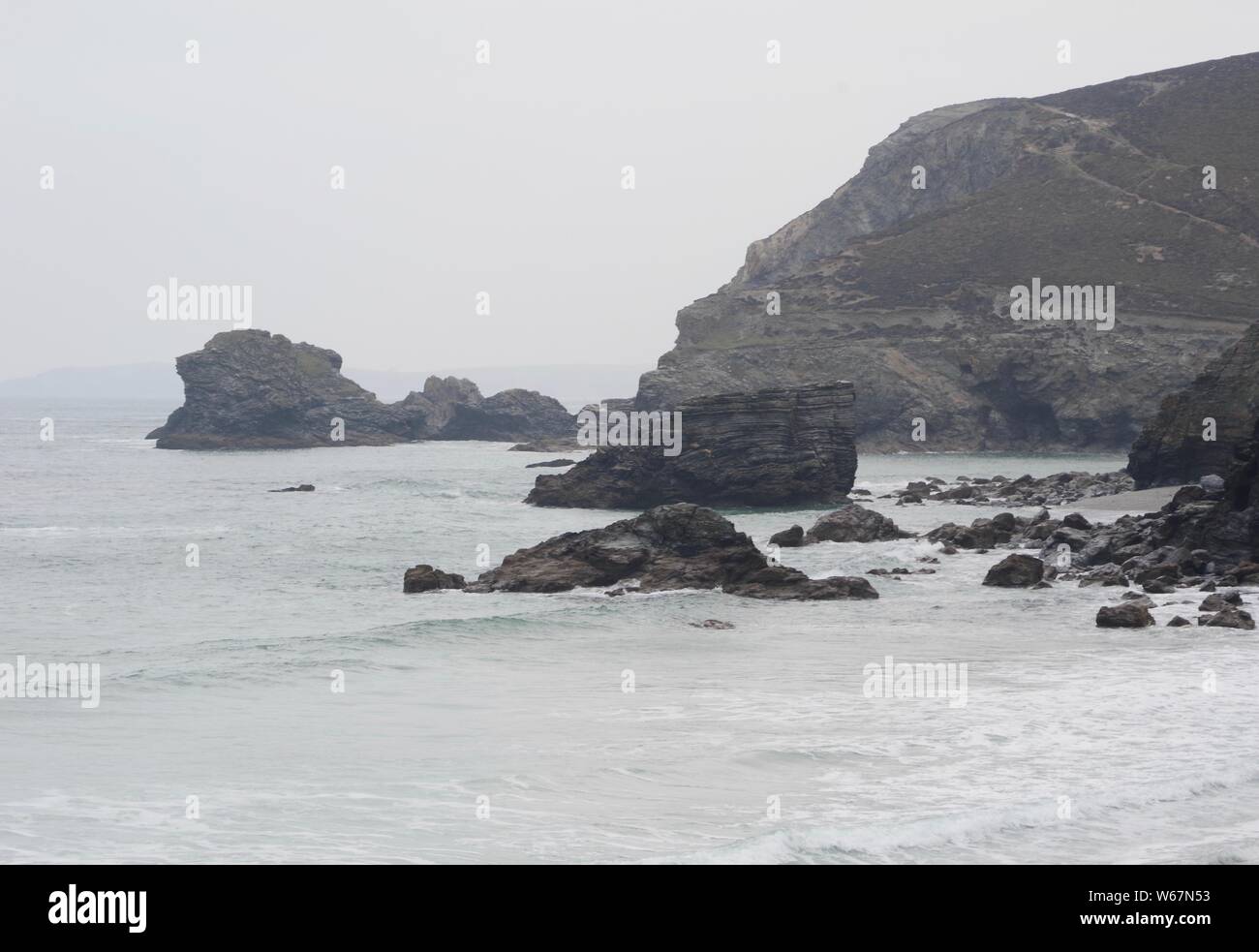 Sea Stacks of Turbidite Geology at Trevellas Cove on a Hazy Spring Day ...
