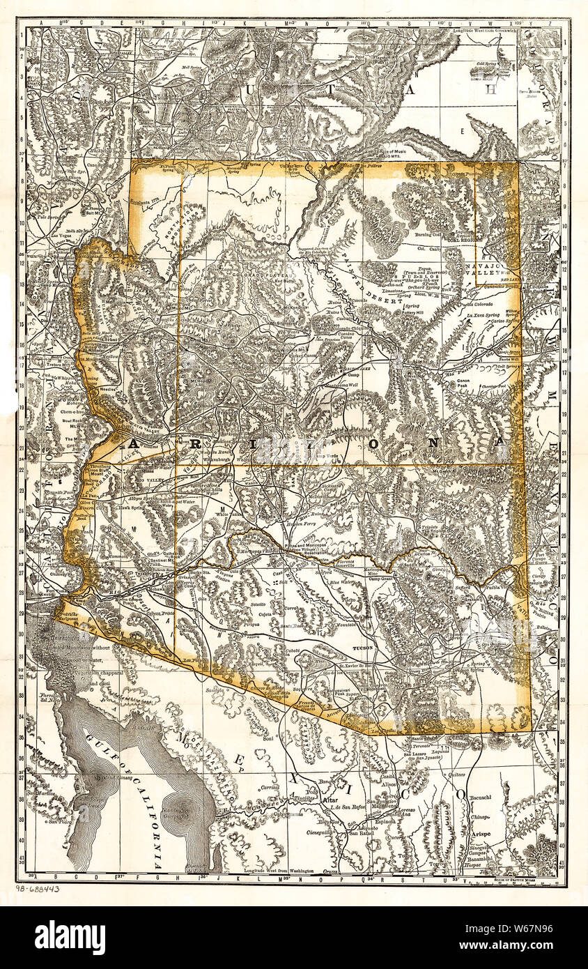 0088 Railroad Maps Indexed map of Arizona showing the stage lines ...