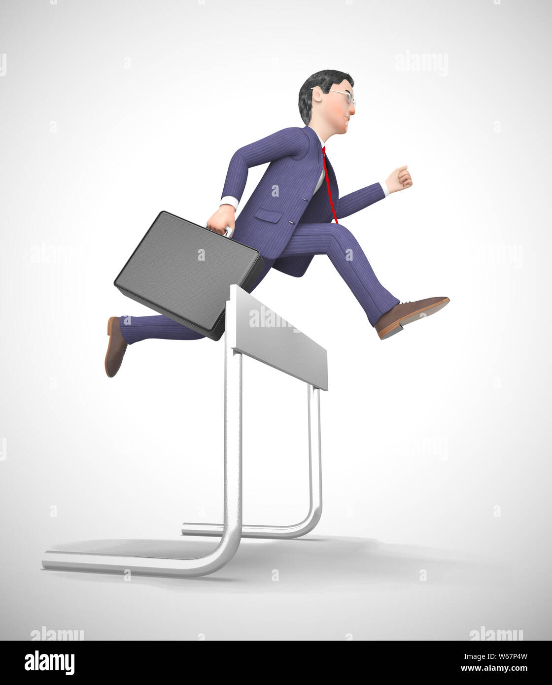 Overcoming obstacles depicted by a man jumping over a hurdle. Rising to ...