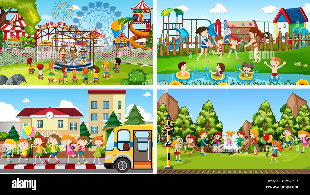 Set of scenes in nature setting illustration Stock Vector Image & Art ...