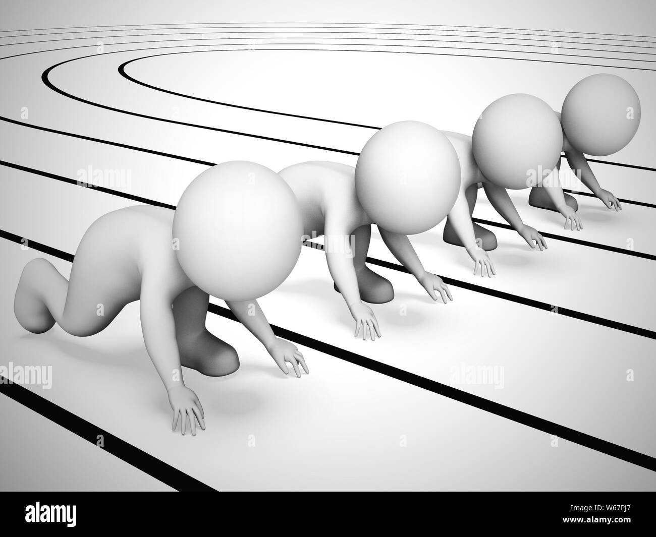 Racing on a running track shows athletes doing athletics. A competitive ...