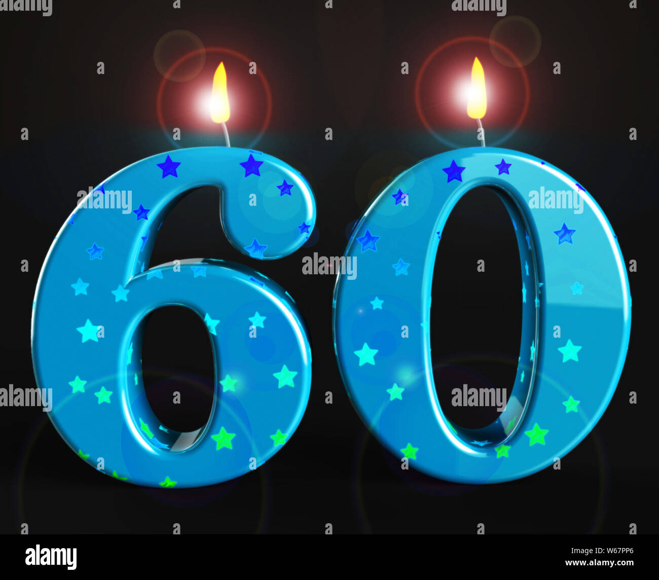Sixtieth birthday celebration candles shows a happy event. Celebrating ...