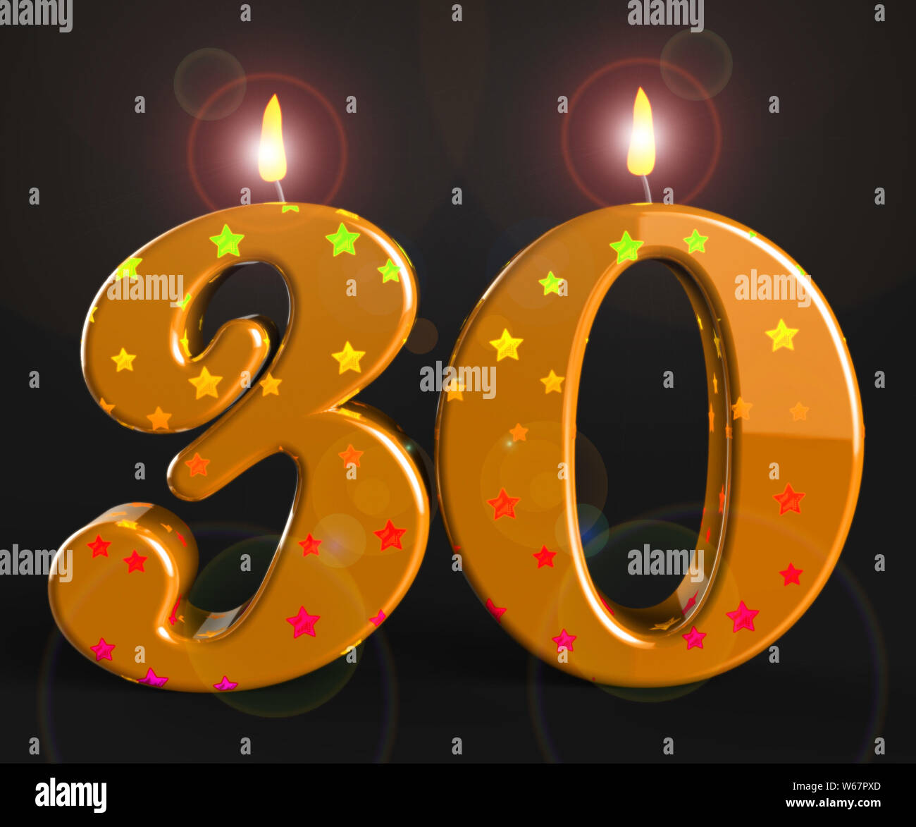 Thirtieth birthday celebration candles shows a happy event. Celebrating ...