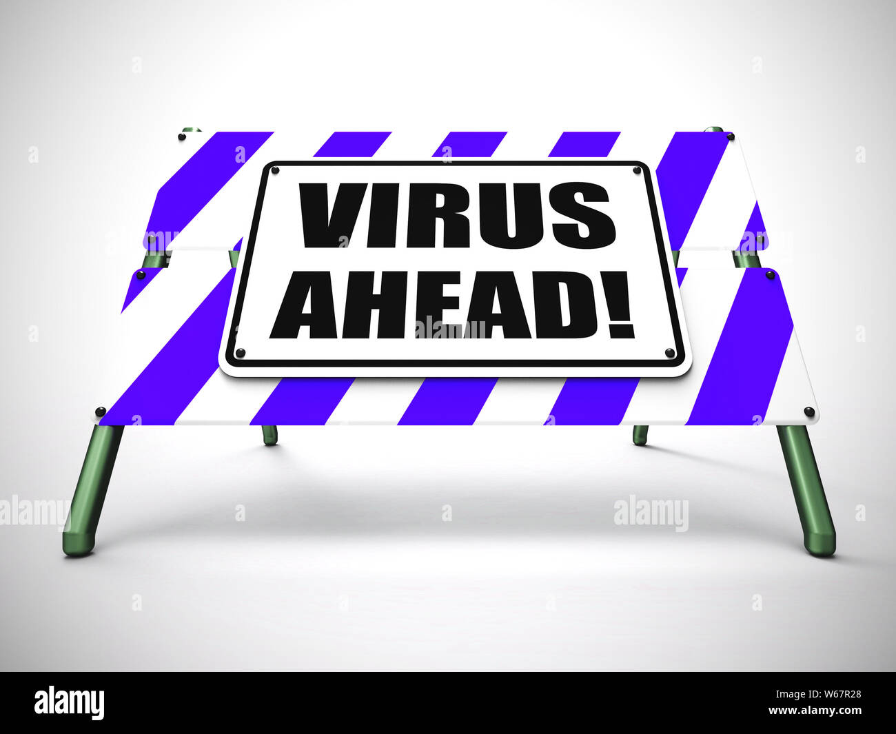 Virus ahead sign means malware or computer virus imminent. Warning risk ...