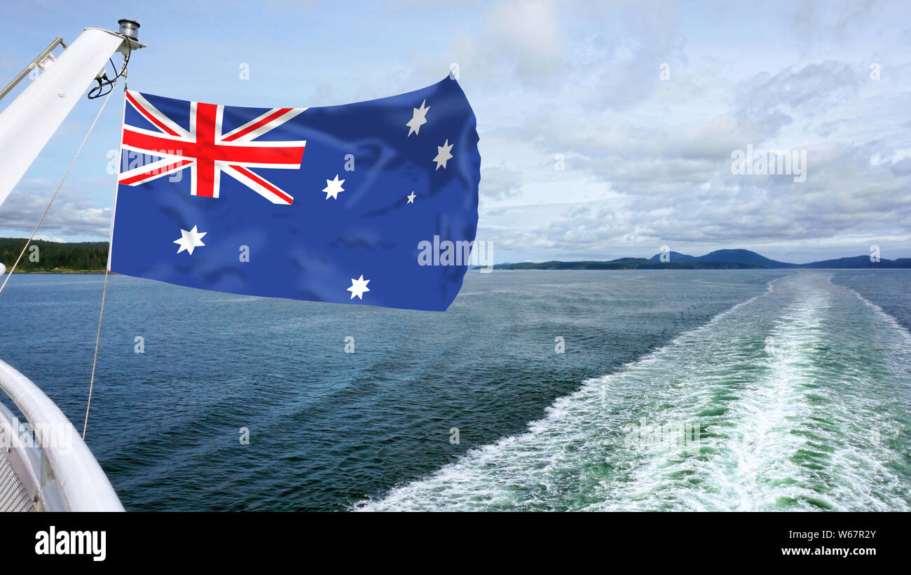 Speed boat with wake and Australia flag waving fast Stock Photo - Alamy