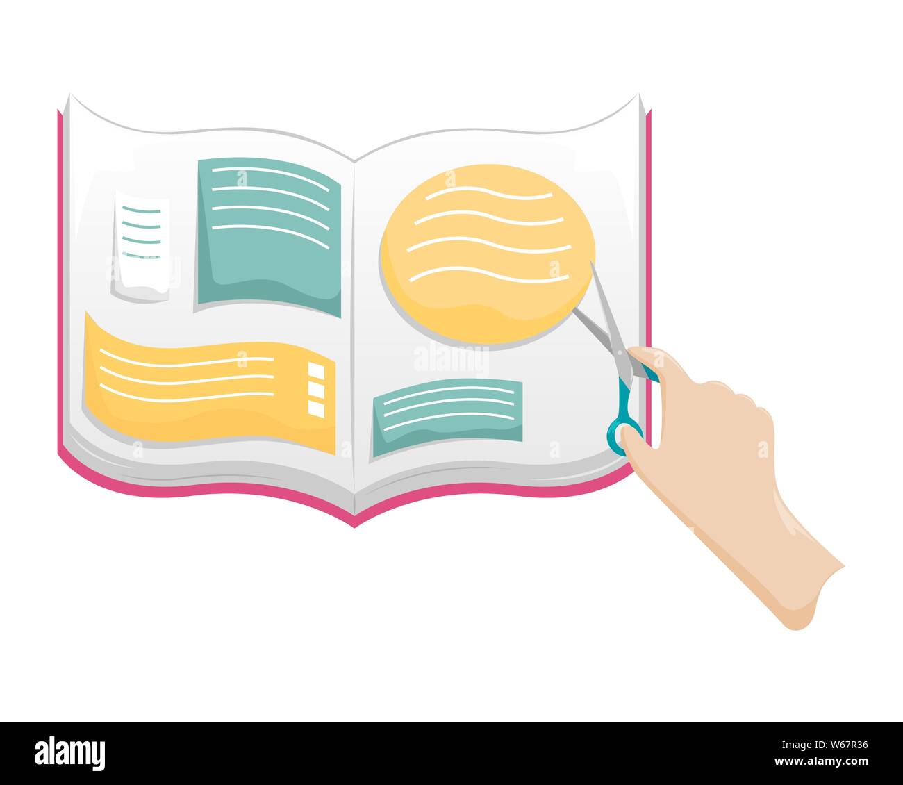 The girl cuts an illustration from an open book. Wish map. Flat vector ...