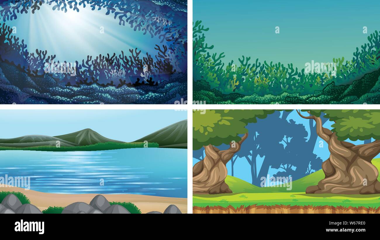 Set of scenes in nature setting illustration Stock Vector Image & Art ...
