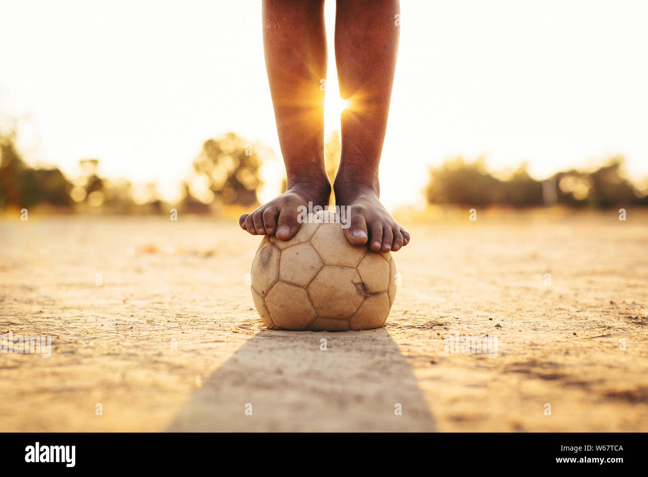 action sport outdoors of kids playing soccer football for exercise in ...