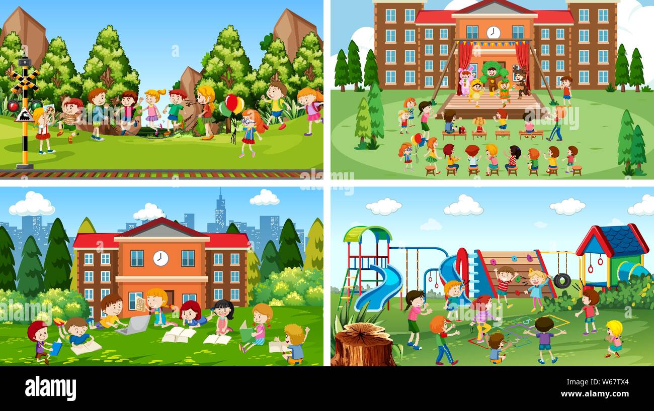 Set of scenes in nature setting illustration Stock Vector Image & Art ...