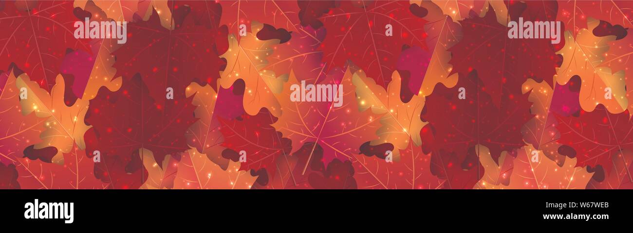 Autumn banner. Horizontal header with red and orange maple leaves and ...