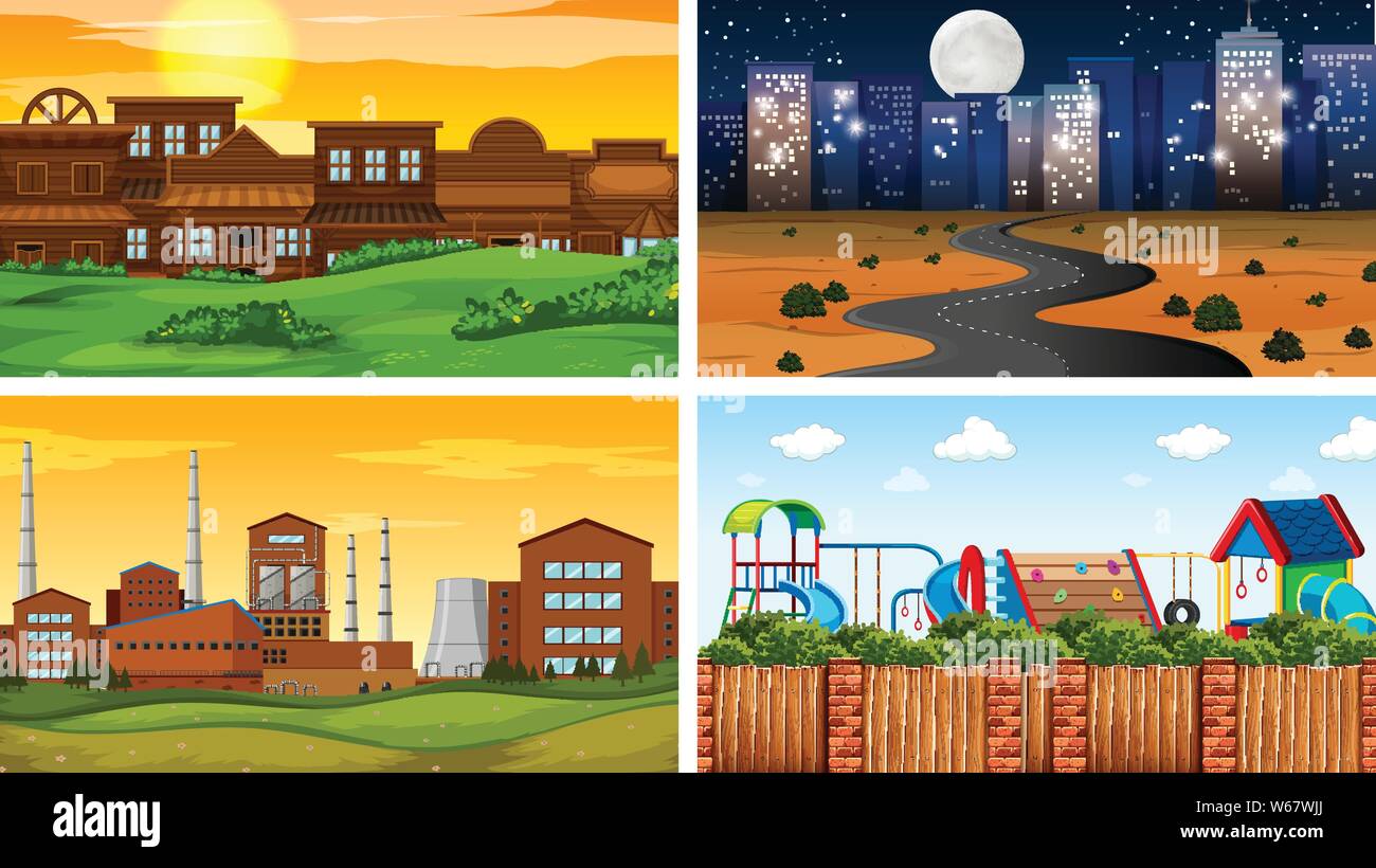 Set of scenes in nature setting illustration Stock Vector Image & Art ...