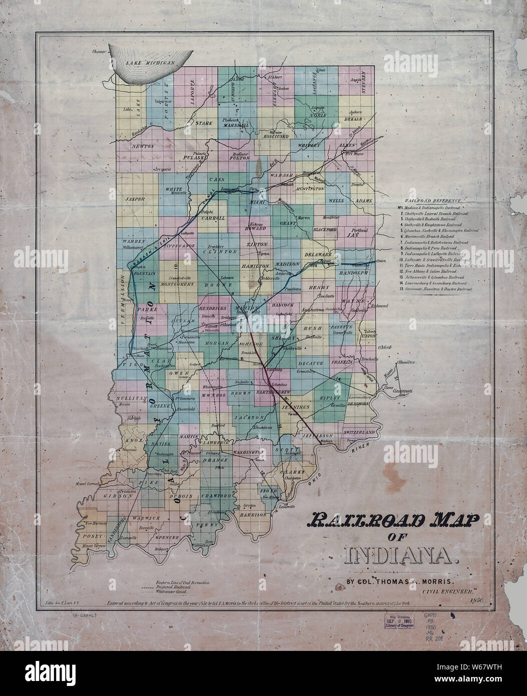 0109 Railroad Maps Railroad map of Indiana by Col Thomas A Morris Civil ...