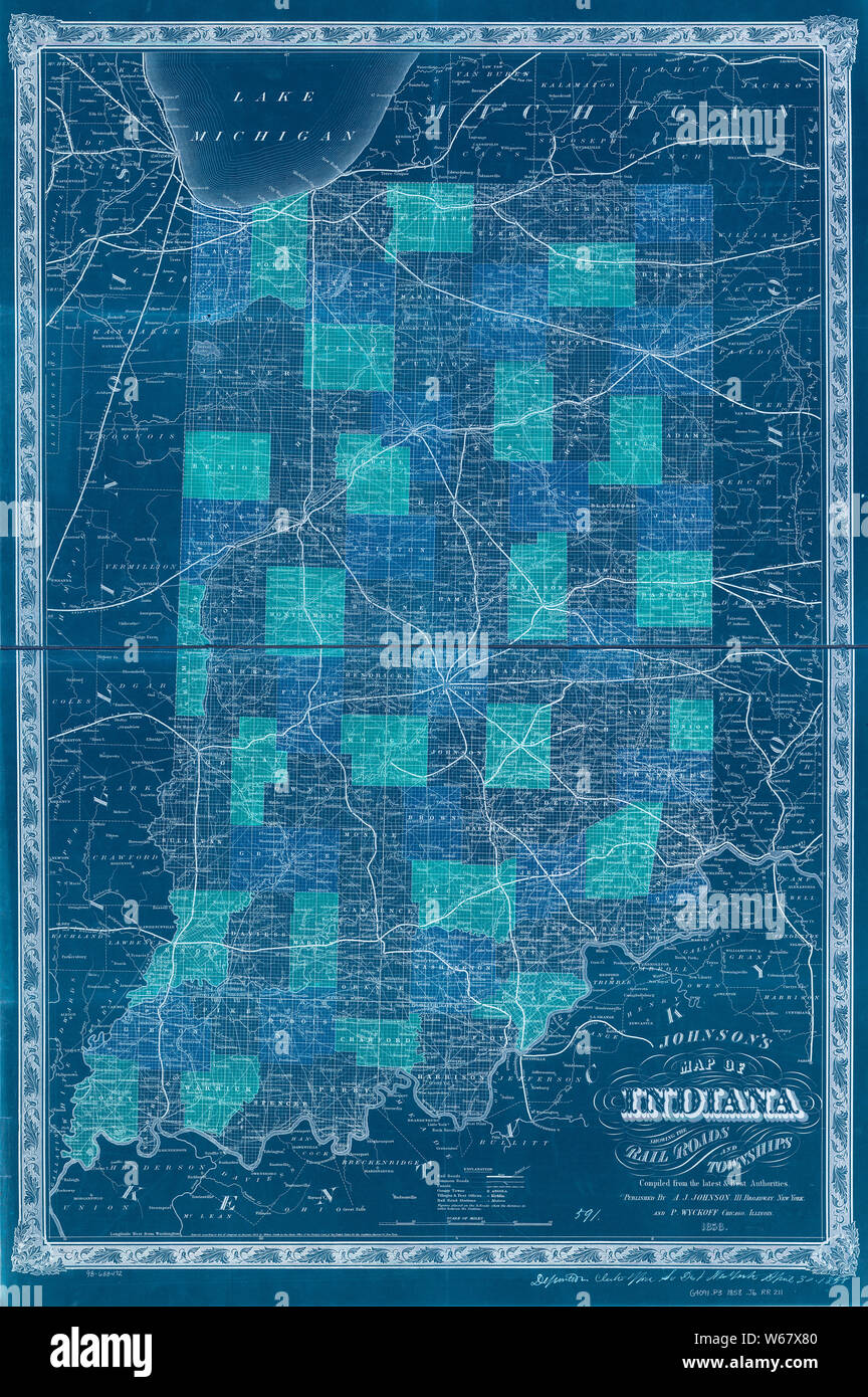 0111 Railroad Maps Johnson's map of Indiana showing the rail roads and ...