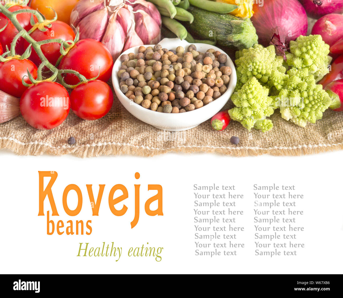 Raw organic roveja beans and vegetables isolated on white Stock Photo ...