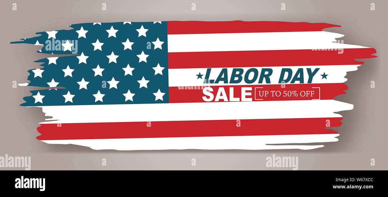 Labor Day banner in a brush stroke shape with a drop shadow. USA ...