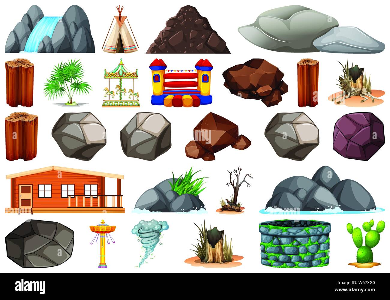 Collection of outdoor nature themed objects and plant elements ...