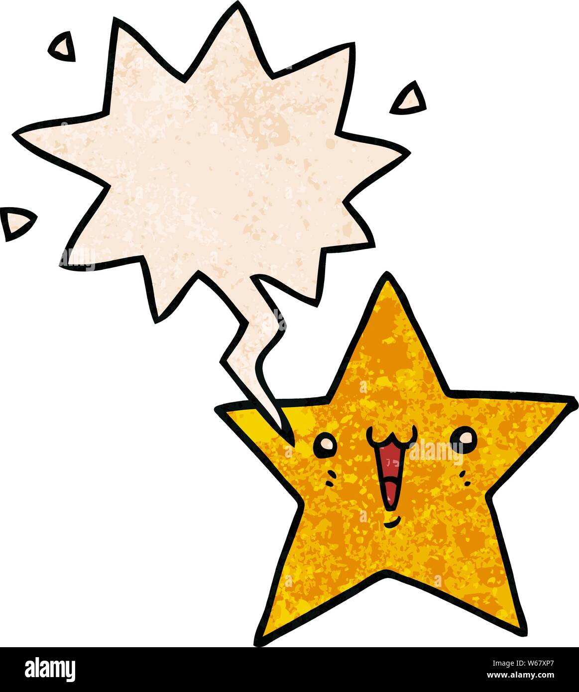 happy cartoon star with speech bubble in retro texture style Stock ...