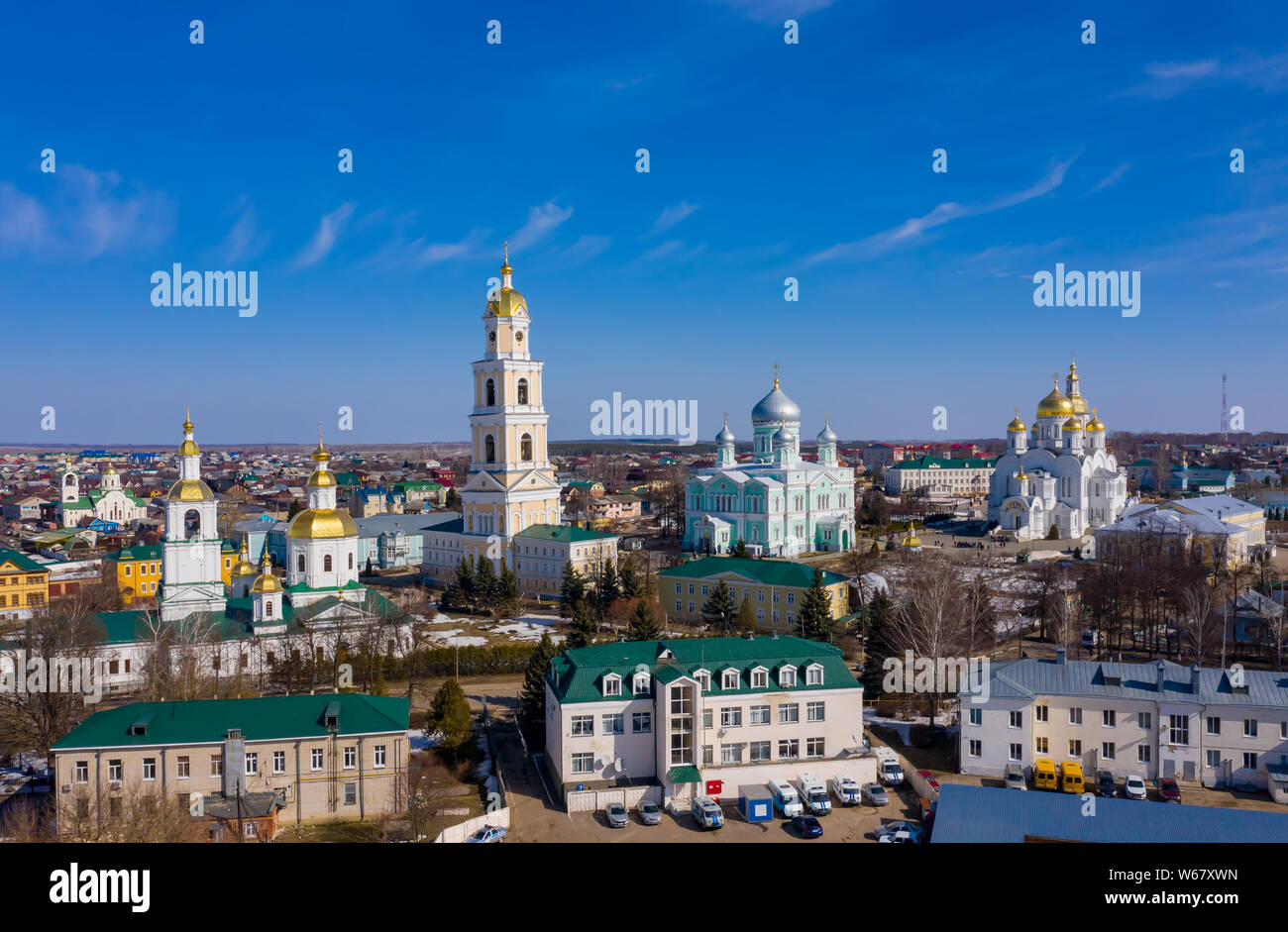 Winter aerial view of Diveyevo Convent or Holy Trinity-Saint Seraphim ...