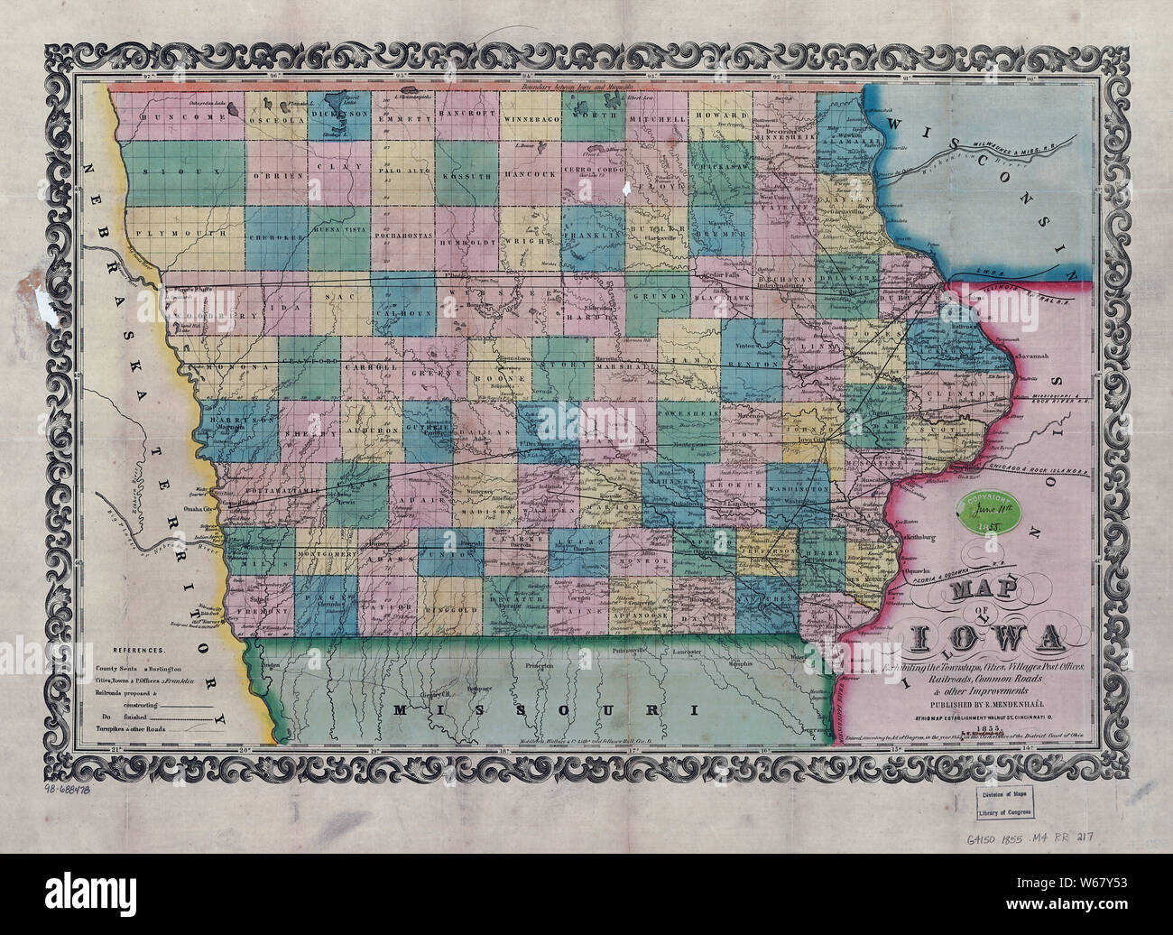0115 Railroad Maps Map of Iowa exhibiting the townships cities villages ...