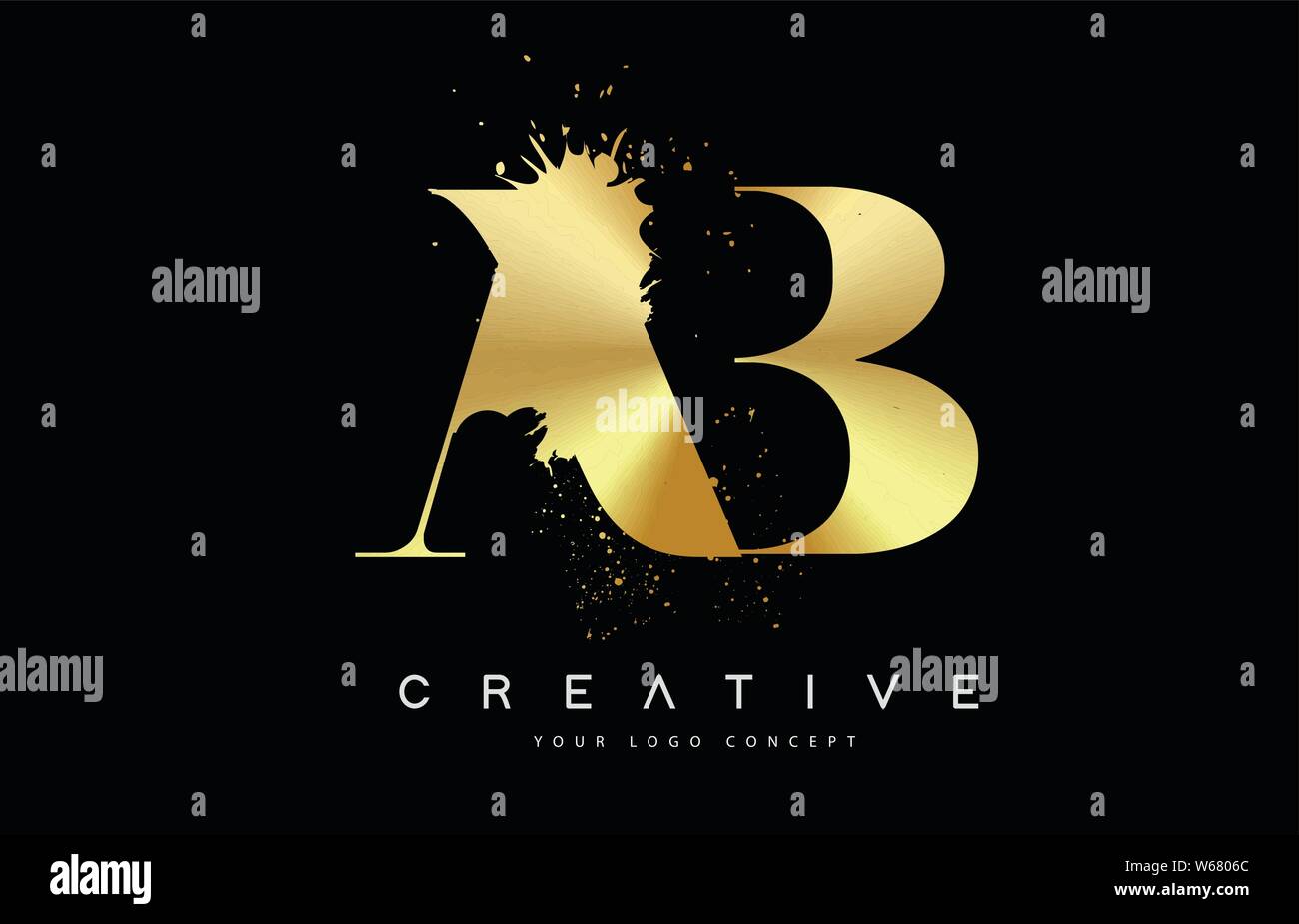 AB A B Letter Logo with Gold Melted Metal Splash Vector Design ...