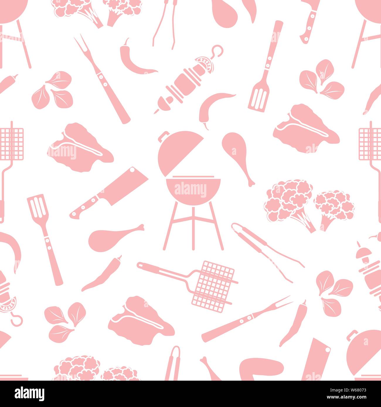 Seamless pattern with grill and barbecue tools, food. BBQ party ...