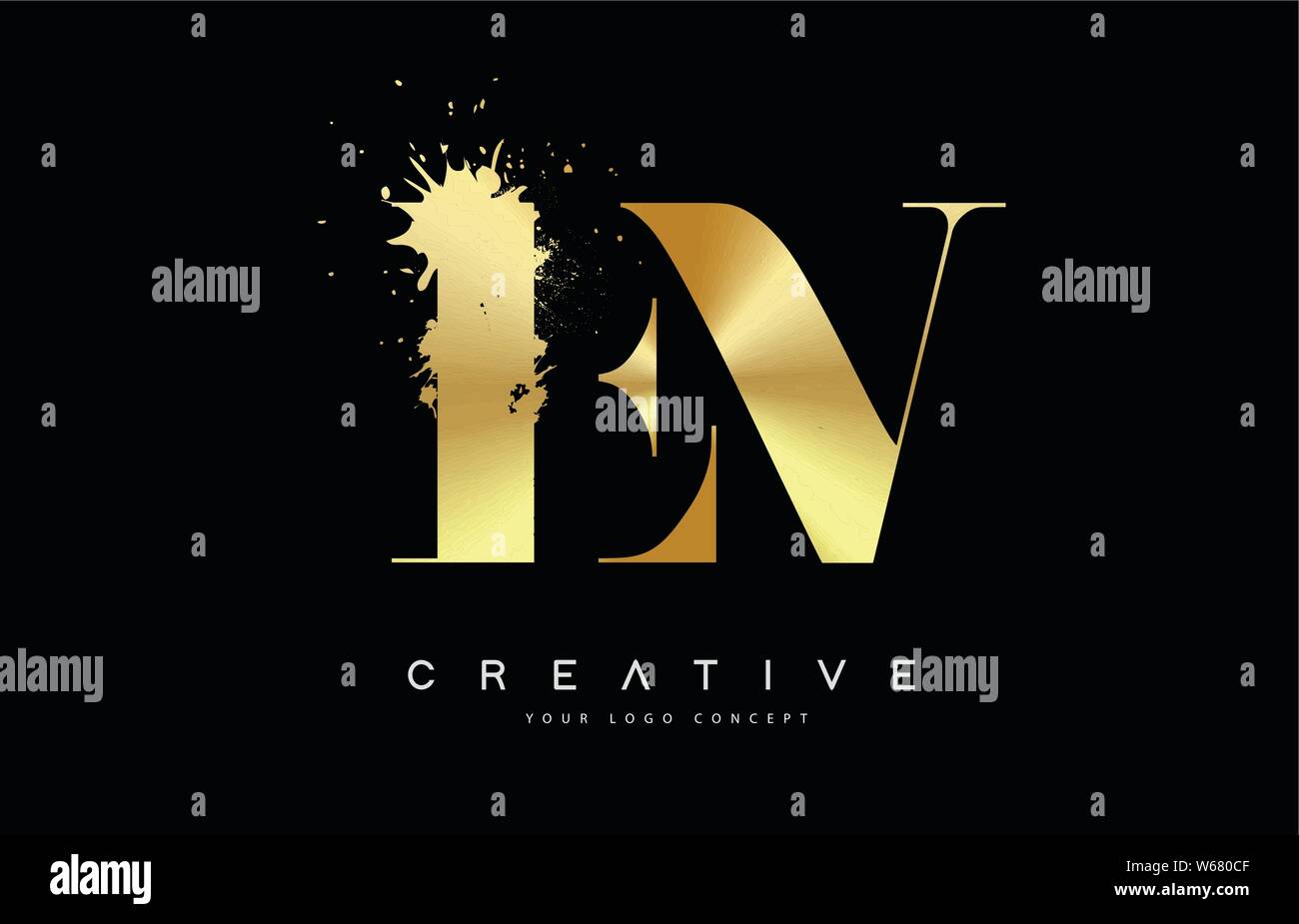 EV E V Letter Logo with Gold Melted Metal Splash Vector Design ...