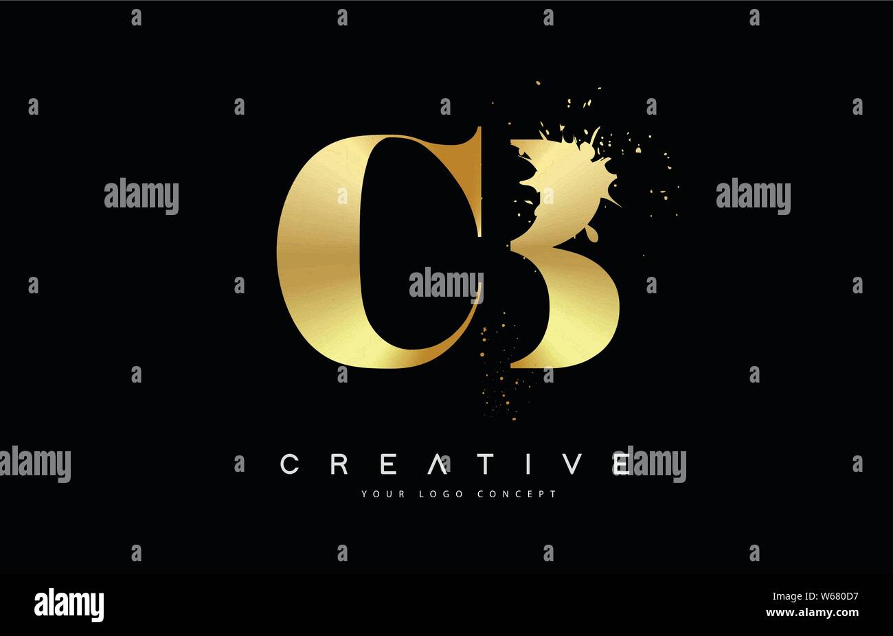 CB C B Letter Logo with Gold Melted Metal Splash Vector Design ...